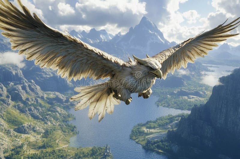 Majestic Eagle Soaring Over a Dramatic Landscape with Mountains and ...