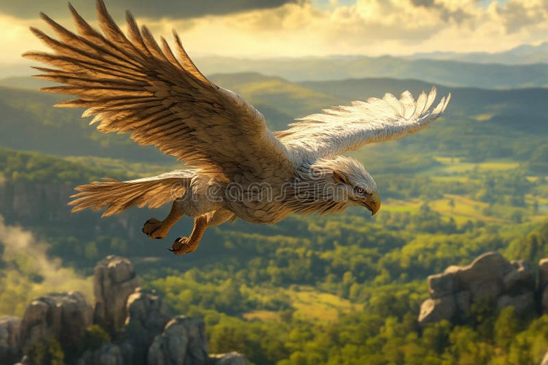 Majestic Eagle Soaring Over a Dramatic Landscape with Mountains and ...