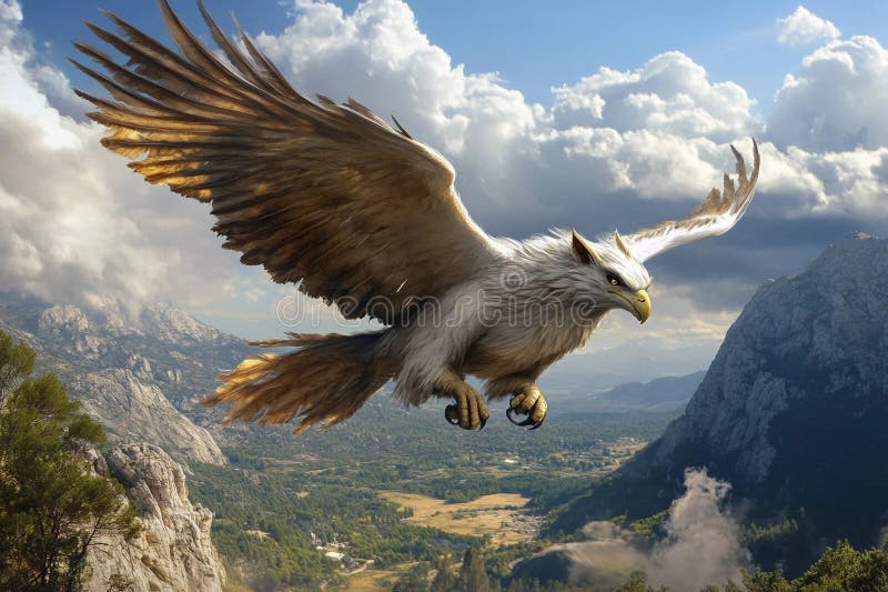 Majestic Eagle Soaring Over a Dramatic Landscape with Mountains and Clouds Stock Image - Image ...