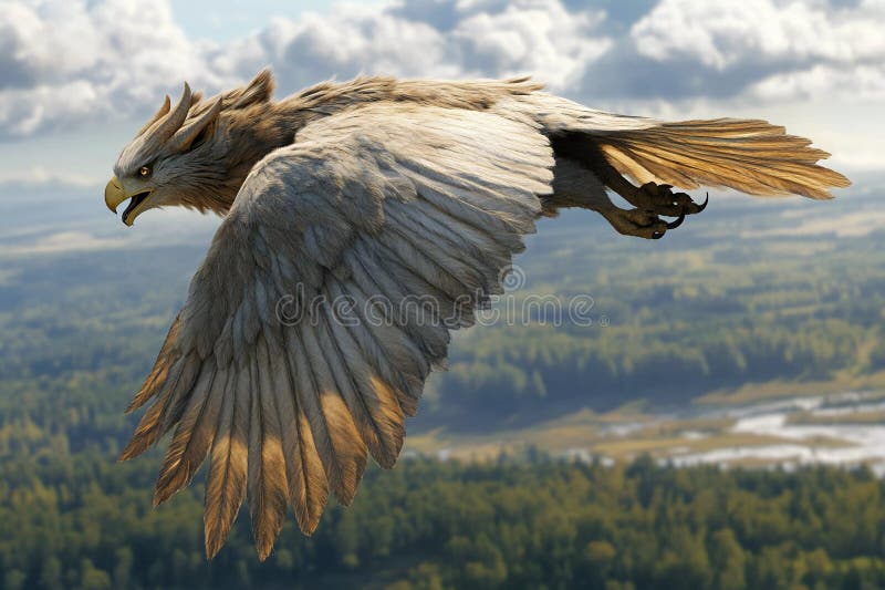 Majestic Eagle Soaring Over a Dramatic Landscape with Mountains and Clouds Stock Photo - Image ...