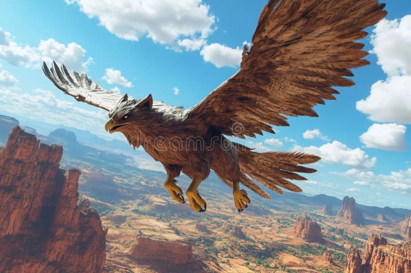 Majestic Eagle Soaring Over a Dramatic Landscape with Mountains and ...