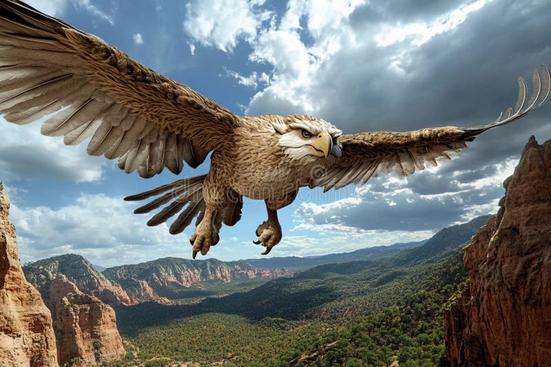 Majestic Eagle Soaring Over a Dramatic Landscape with Mountains and ...