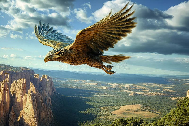 Majestic Eagle Soaring Over a Dramatic Landscape with Mountains and ...