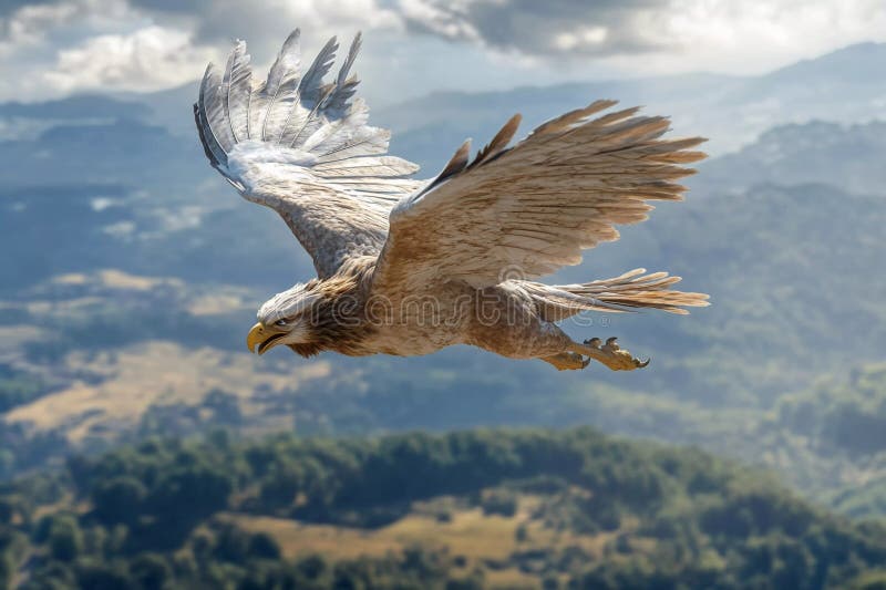Majestic Eagle Soaring Over a Dramatic Landscape with Mountains and ...