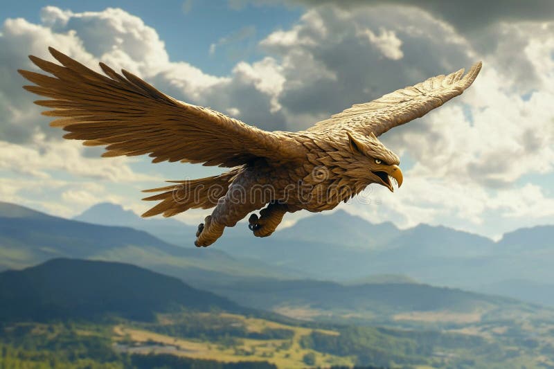 Majestic Eagle Soaring Over a Dramatic Landscape with Mountains and ...