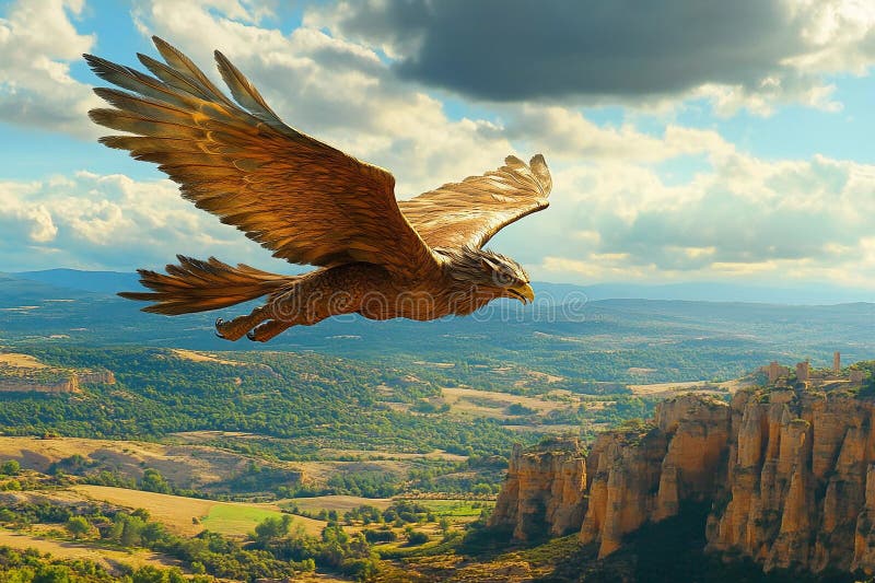 Majestic Eagle Soaring Over a Dramatic Landscape with Mountains and ...