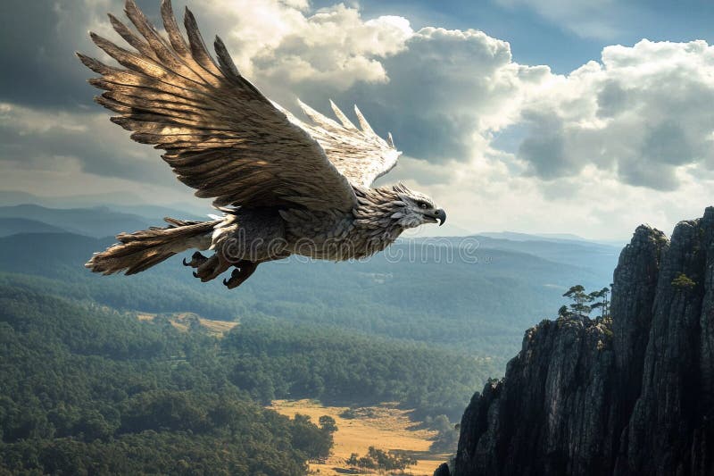 Majestic Eagle Soaring Over a Dramatic Landscape with Mountains and Clouds Stock Image - Image ...