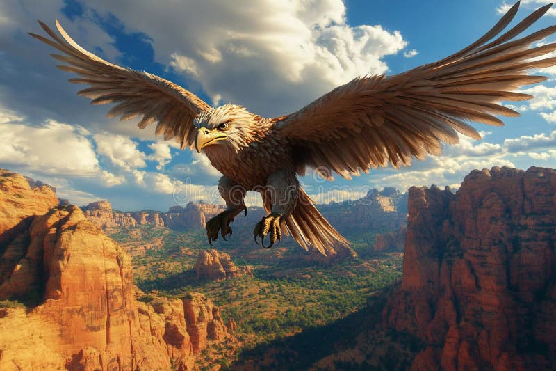 Majestic Eagle Soaring Over a Dramatic Landscape with Mountains and ...