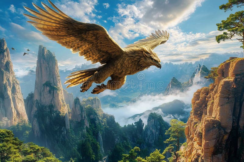 Majestic Eagle Soaring Over a Dramatic Landscape with Mountains and ...