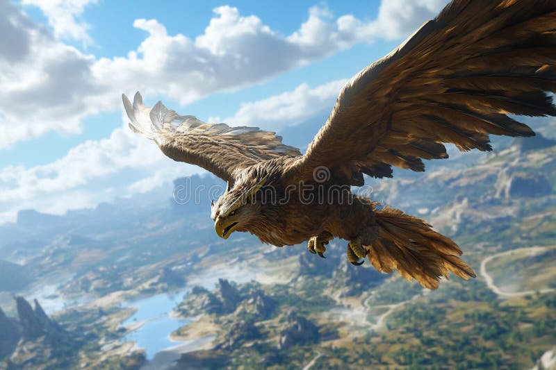 Majestic Eagle Soaring Over a Dramatic Landscape with Mountains and Clouds Stock Photo - Image ...