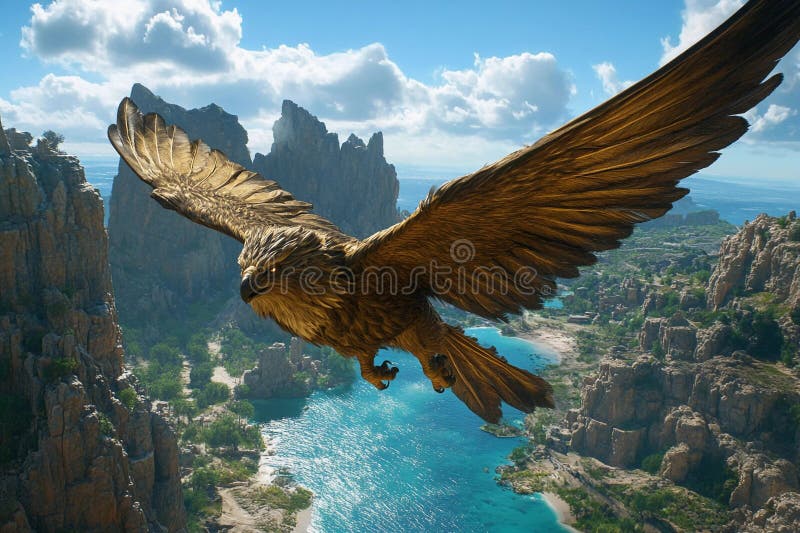 Majestic Eagle Soaring Over a Dramatic Landscape with Mountains and ...