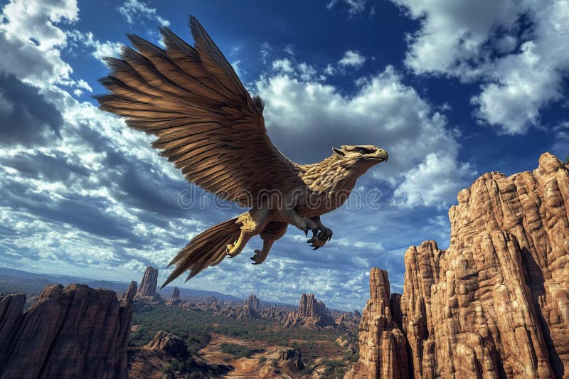 Majestic Eagle Soaring Over a Dramatic Landscape with Mountains and ...