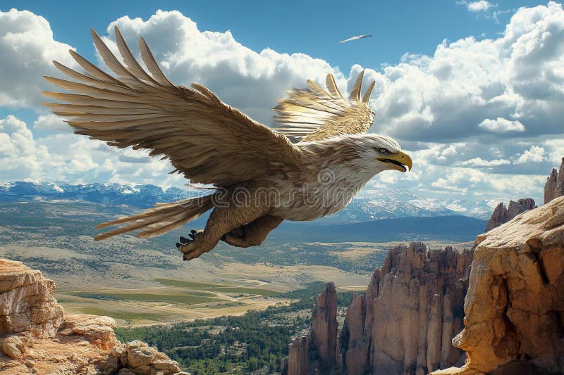Majestic Eagle Soaring Over a Dramatic Landscape with Mountains and ...