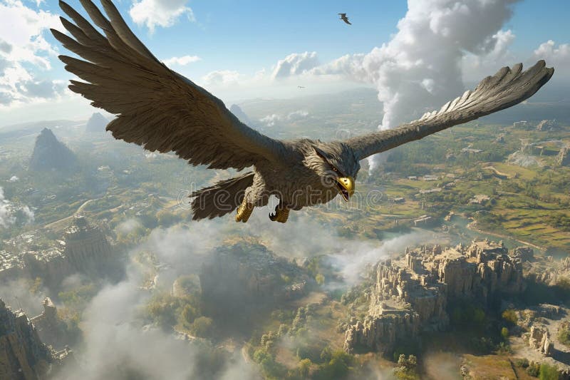 Majestic Eagle Soaring Over a Dramatic Landscape with Mountains and ...
