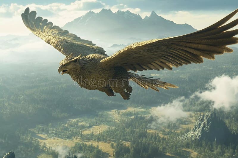 Majestic Eagle Soaring Over a Dramatic Landscape with Mountains and ...