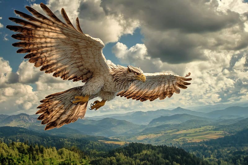 Majestic Eagle Soaring Over a Dramatic Landscape with Mountains and ...