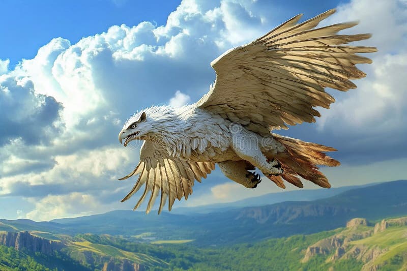 Majestic Eagle Soaring Over a Dramatic Landscape with Mountains and ...