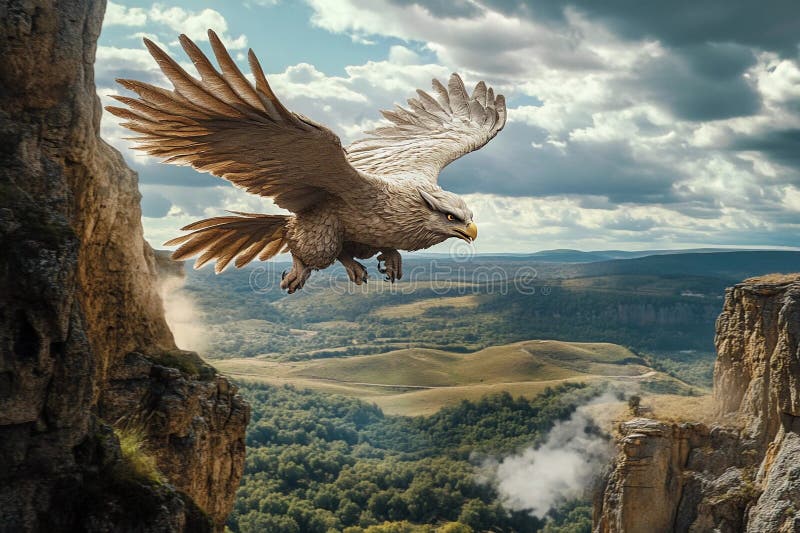 Majestic Eagle Soaring Over a Dramatic Landscape with Mountains and ...