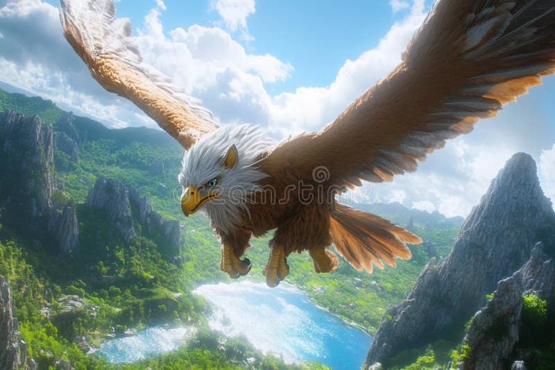 Majestic Eagle Soaring Over a Dramatic Landscape with Mountains and ...