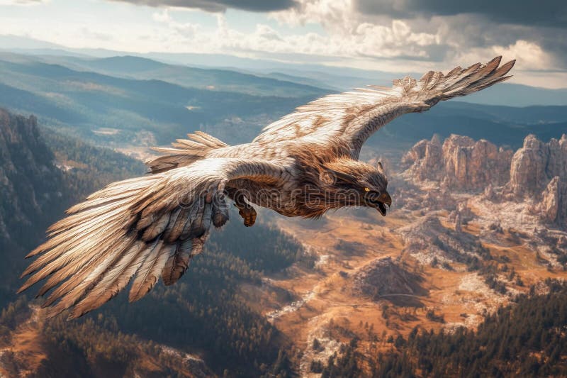 Majestic Eagle Soaring Over a Dramatic Landscape with Mountains and ...