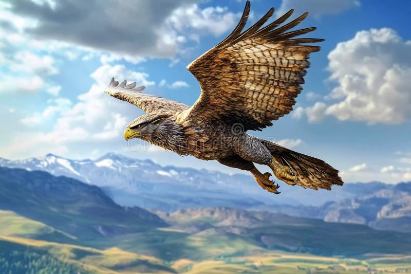 Majestic Eagle Soaring Over a Dramatic Landscape with Mountains and ...