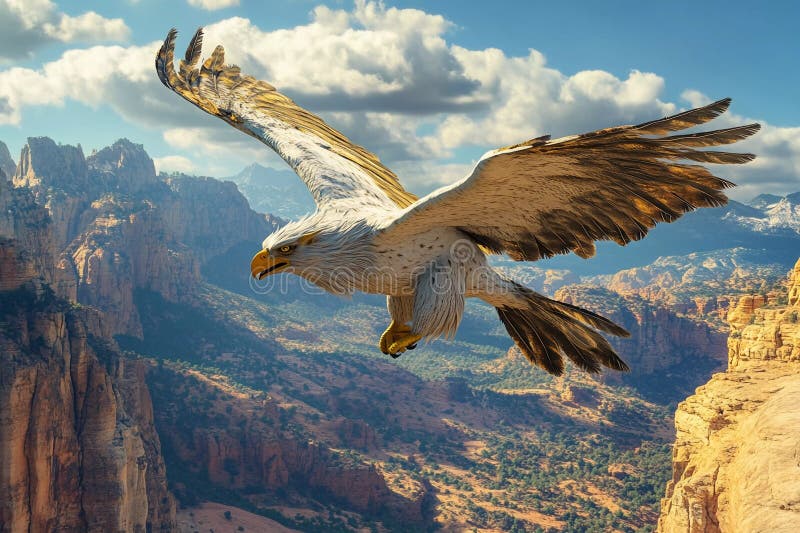 Majestic Eagle Soaring Over a Dramatic Landscape with Mountains and ...