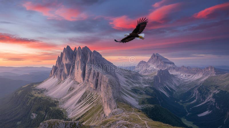 Majestic Bald Eagle Sunset Over Dramatic Mountains Stock Photos - Free ...