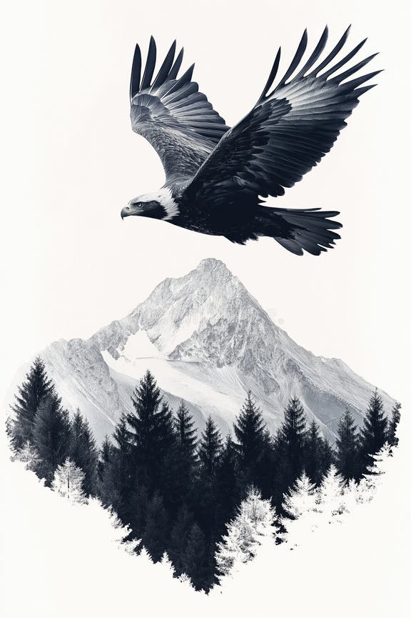 Majestic Eagle Soaring Over Mountain Peak and Forest Stock Image ...