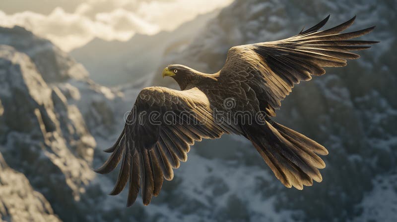 Majestic Eagle Soaring Over Snow-capped Mountain Peaks at Sunrise Stock Illustration ...