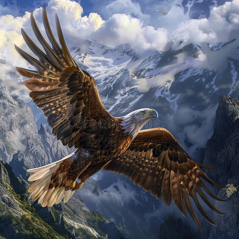 Majestic Eagle Soaring Over Snow-capped Mountains Stock Photo - Image of flight, soaring: 367061178