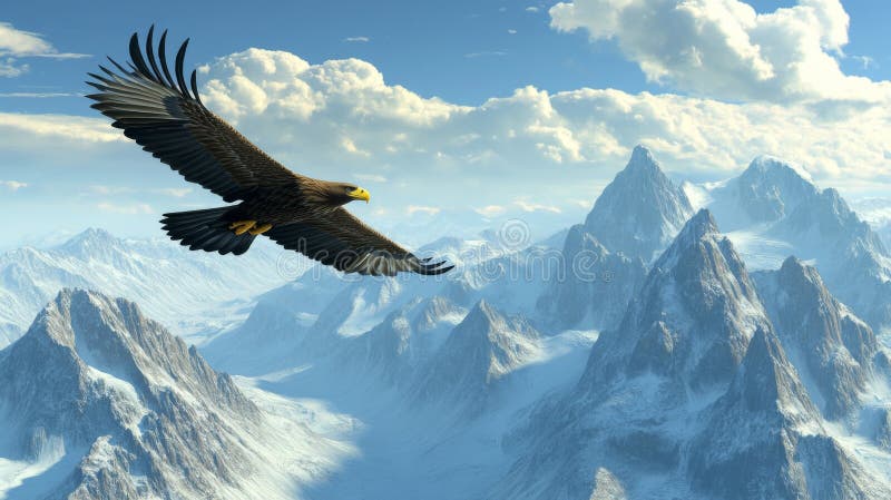 Majestic Eagle Soaring Over Snowy Mountain Peaks Stock Illustration - Illustration of animal ...