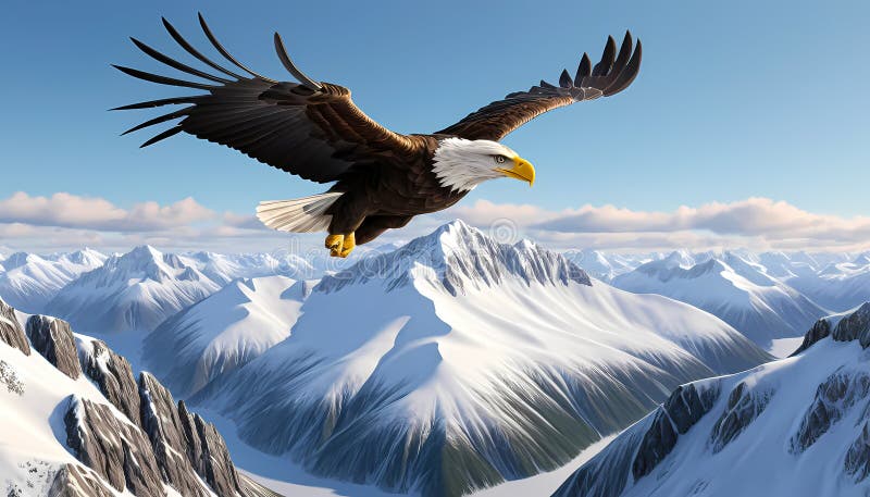 Majestic Eagle Soaring Over Snowy Peaks Stock Illustration ...