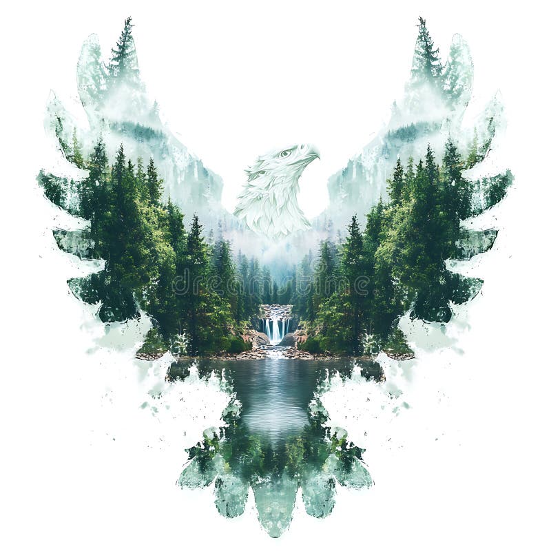Majestic Eagle Soaring Over a Waterfall Landscape a Double Exposure Artwork Featuring an Eagles ...