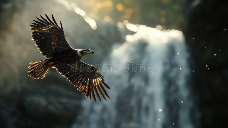 Majestic Eagle Soaring Past a Waterfall Stock Illustration - Illustration of soaring, majestic ...
