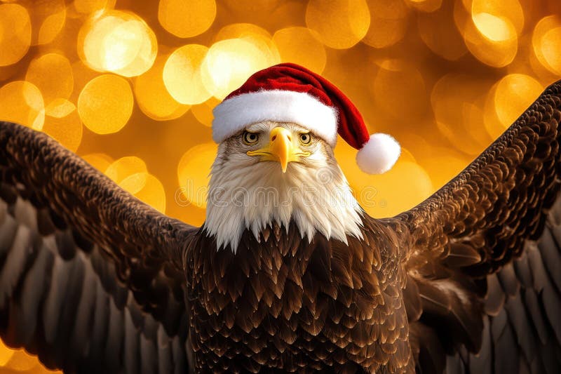 Majestic Eagle Soaring with a Santa Hat in a Festive Christmas Scene ...