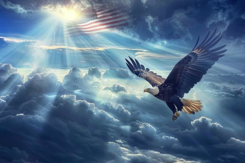Majestic Eagle Soaring through the Sky Above the Clouds. a Powerful ...