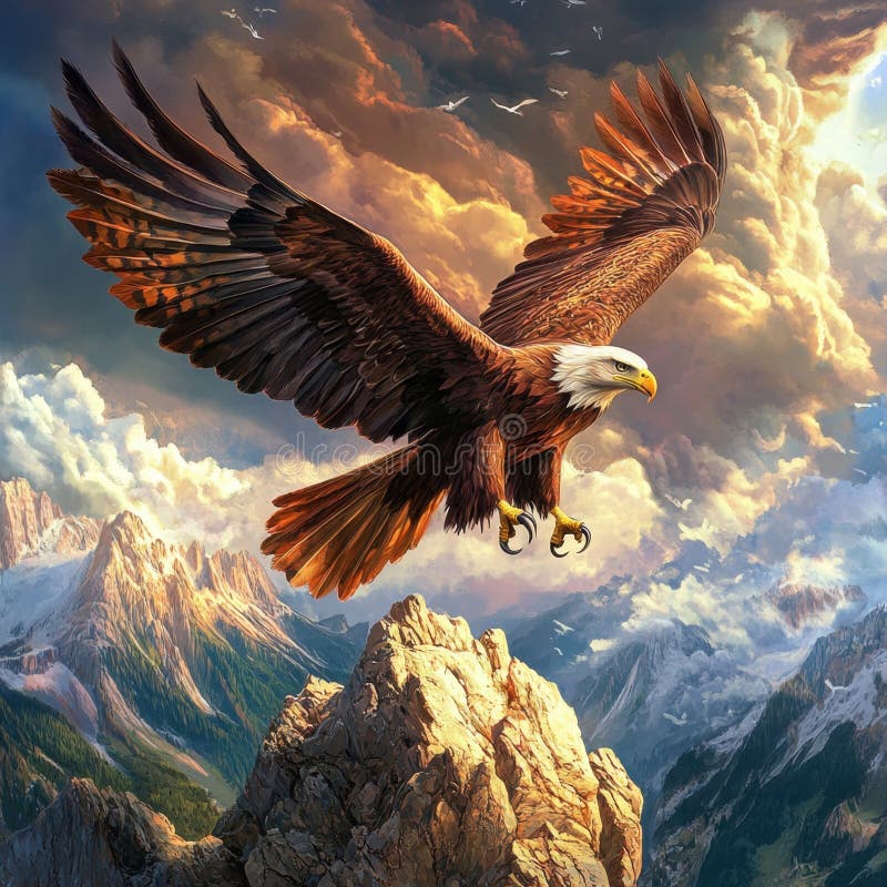 A Majestic Eagle is Soaring through the Sky Above a Mountain Range with Generative AI Stock ...
