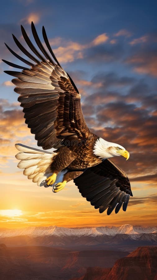 A Majestic Eagle Soaring through the Sky, with Its Powerful Wings Extended Stock Photo - Image ...