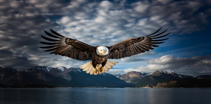 A Majestic Eagle Soaring through the Sky, with Its Powerful Wings Extended Stock Image - Image ...