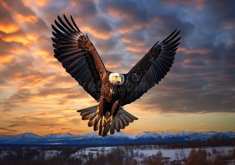 A Majestic Eagle Soaring through the Sky, with Its Powerful Wings Extended Stock Image - Image ...