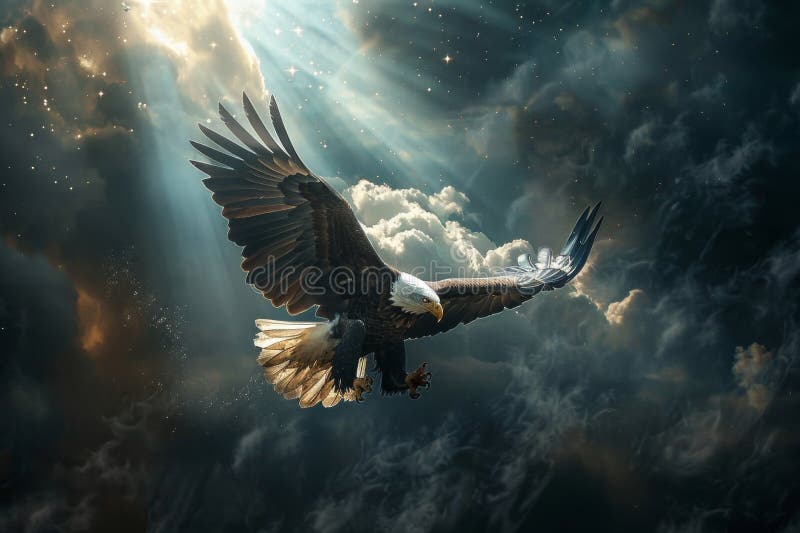 Majestic Eagle Soaring through Stormy Clouds, Captured in Dramatic ...
