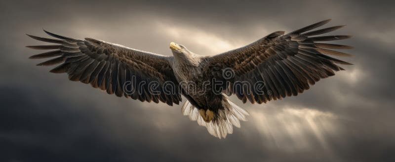 The Majestic Eagle Soaring through Stormy Clouds with Powerful Wings ...