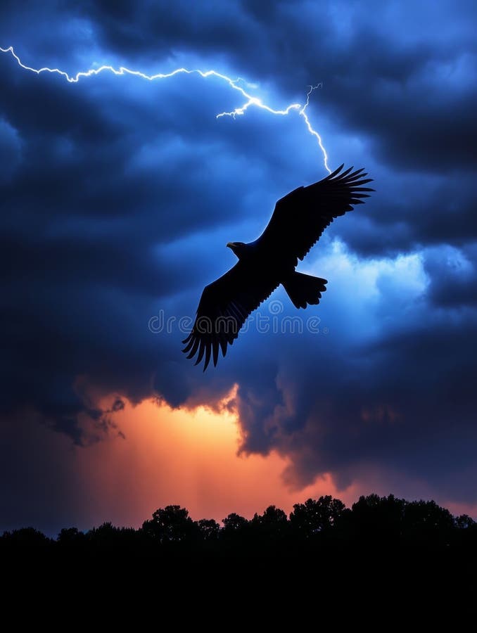 Majestic Eagle Soaring through Stormy Sky a Powerful Silhouette of an Eagle in Flight Against a ...