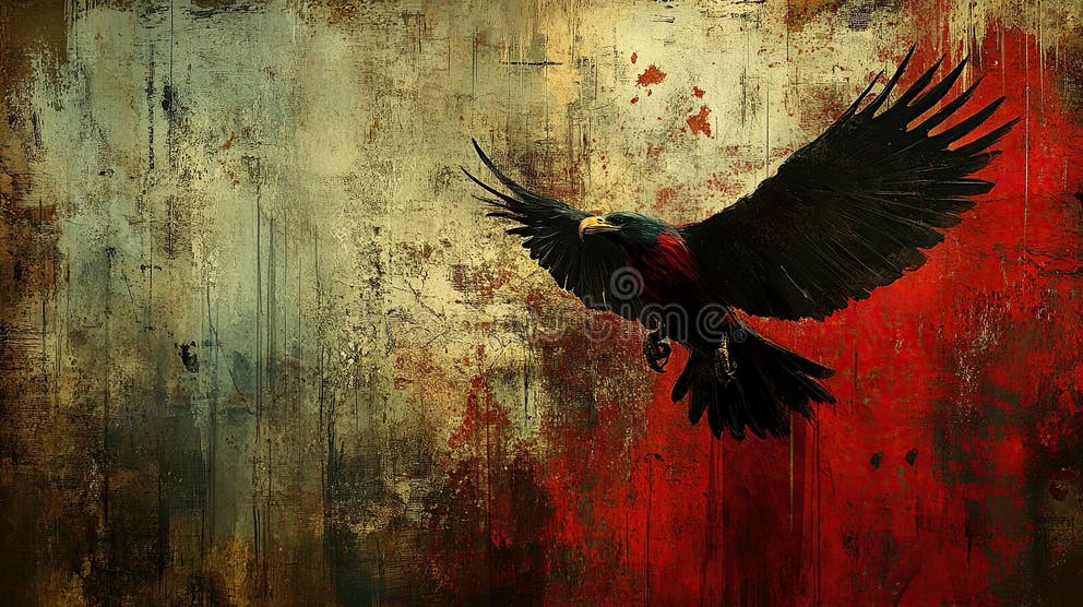 Majestic Eagle Soaring, Textured Backdrop, Dramatic Red Accents, Design ...