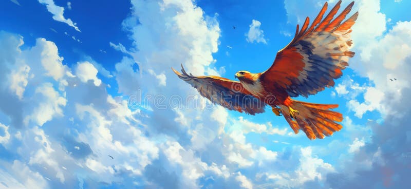 Majestic Eagle Soaring through Vibrant Blue Sky with Fluffy Clouds ...