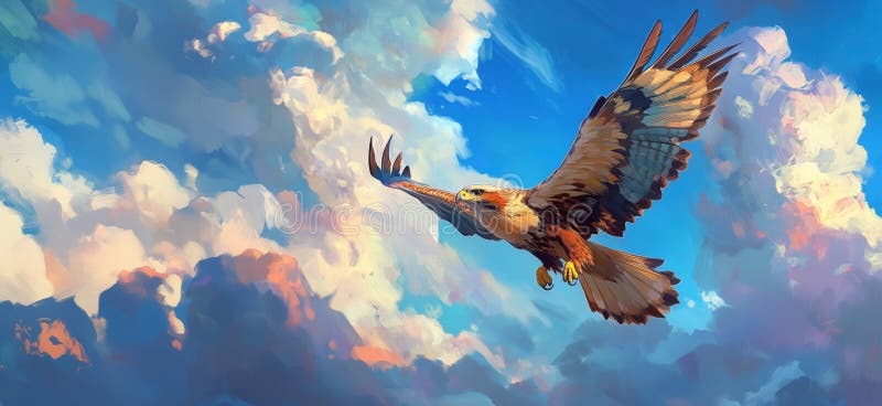 Majestic Eagle Soaring through Vibrant Clouds in a Blue Sky, Copy Space ...