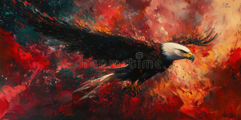 Majestic Eagle Soaring through Vibrant Fiery Background in Dynamic ...
