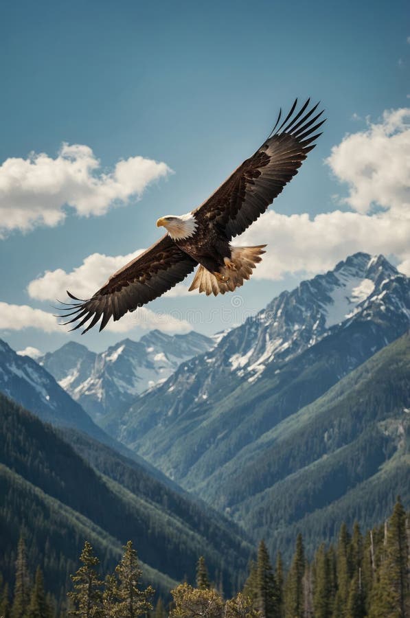 Majestic Bald Eagle Soaring Over Breathtaking Mountain Range Stock ...
