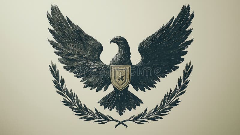 Majestic Eagle with Spread Wings and Shield Emblem on Vintage Background Stock Illustration ...