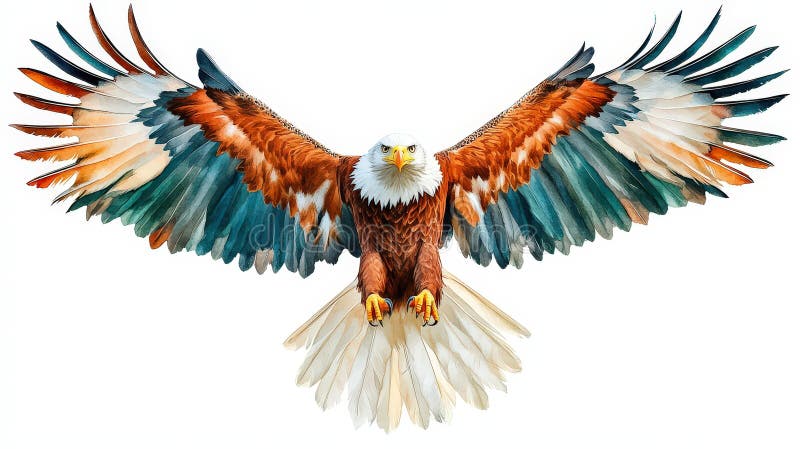 Vibrant Eagle Soaring with Wings Spread Wide Against a Clean White ...